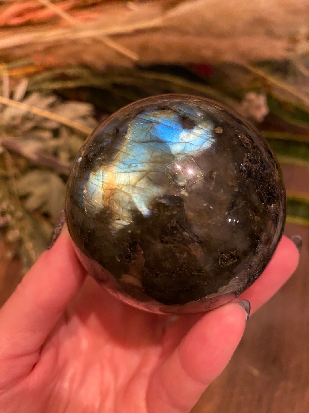 Labradorite Sphere Crystal | Carved and Polished Natural Labradorite ...