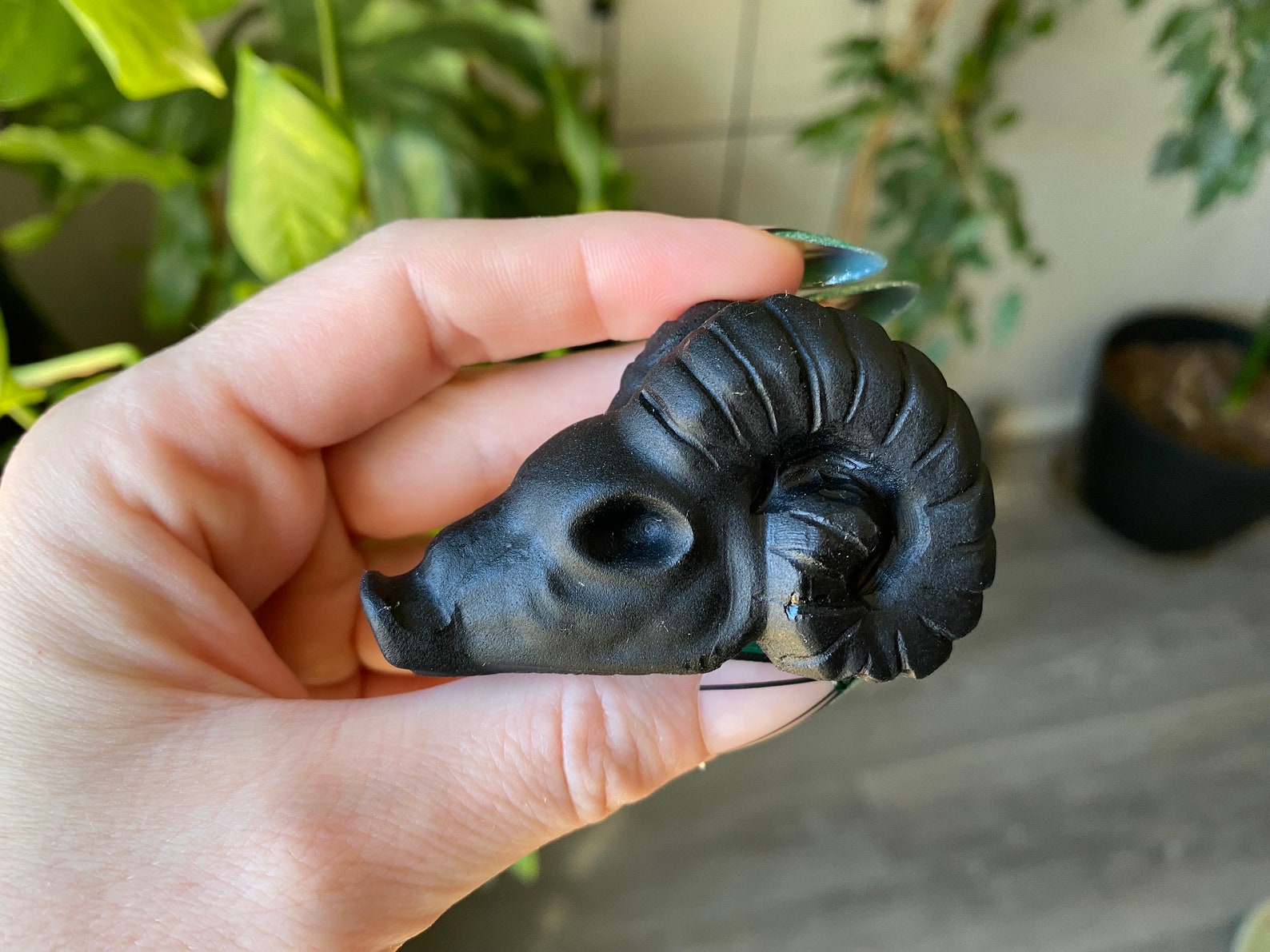 Black Obsidian Ram Head Crystal Small | Natural Black Obsidian Carved ...