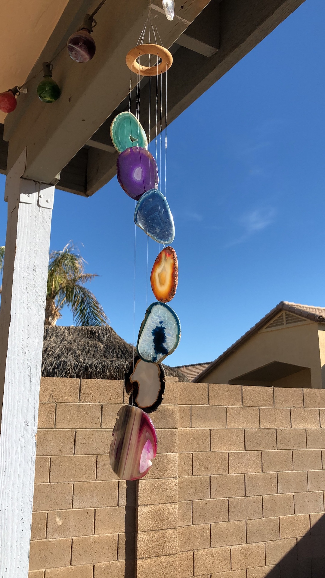 Agate Geode Wind Chime Crystals | Rainbow Pink Purple Blue or Natural ...