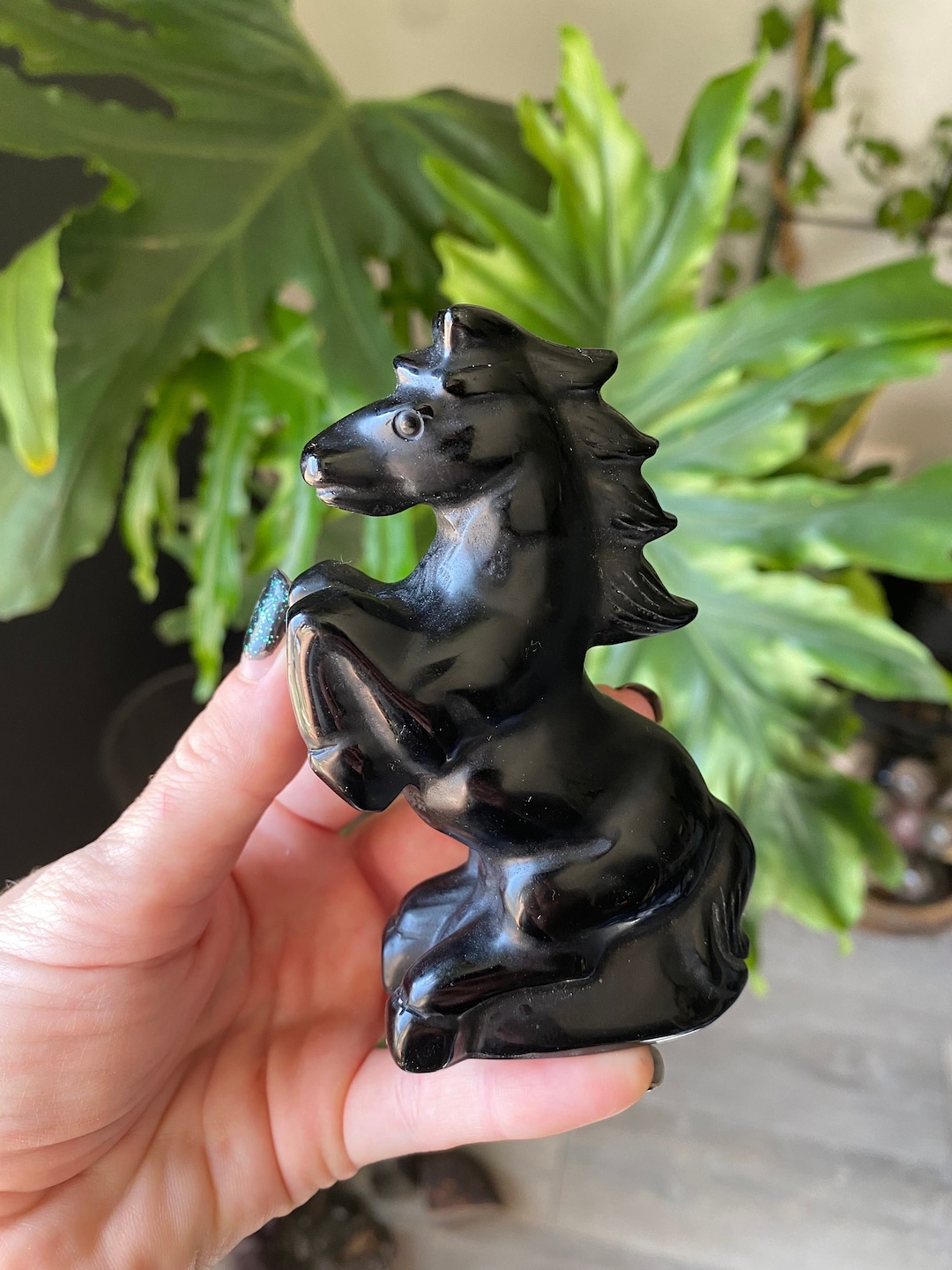 Black Obsidian Horse Crystal | Natural Stone Carved and Polished ...