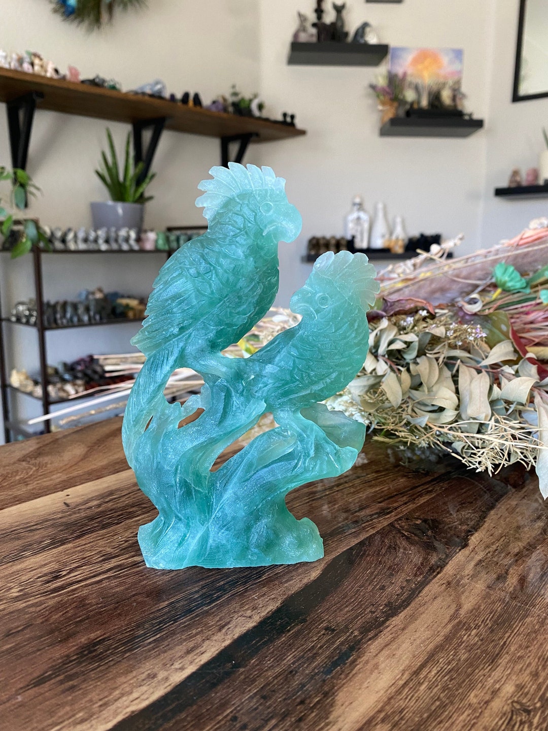 1.4lb Fluorite Birds Crystal | Natural Stone Carved Parrots Cockatoos ...