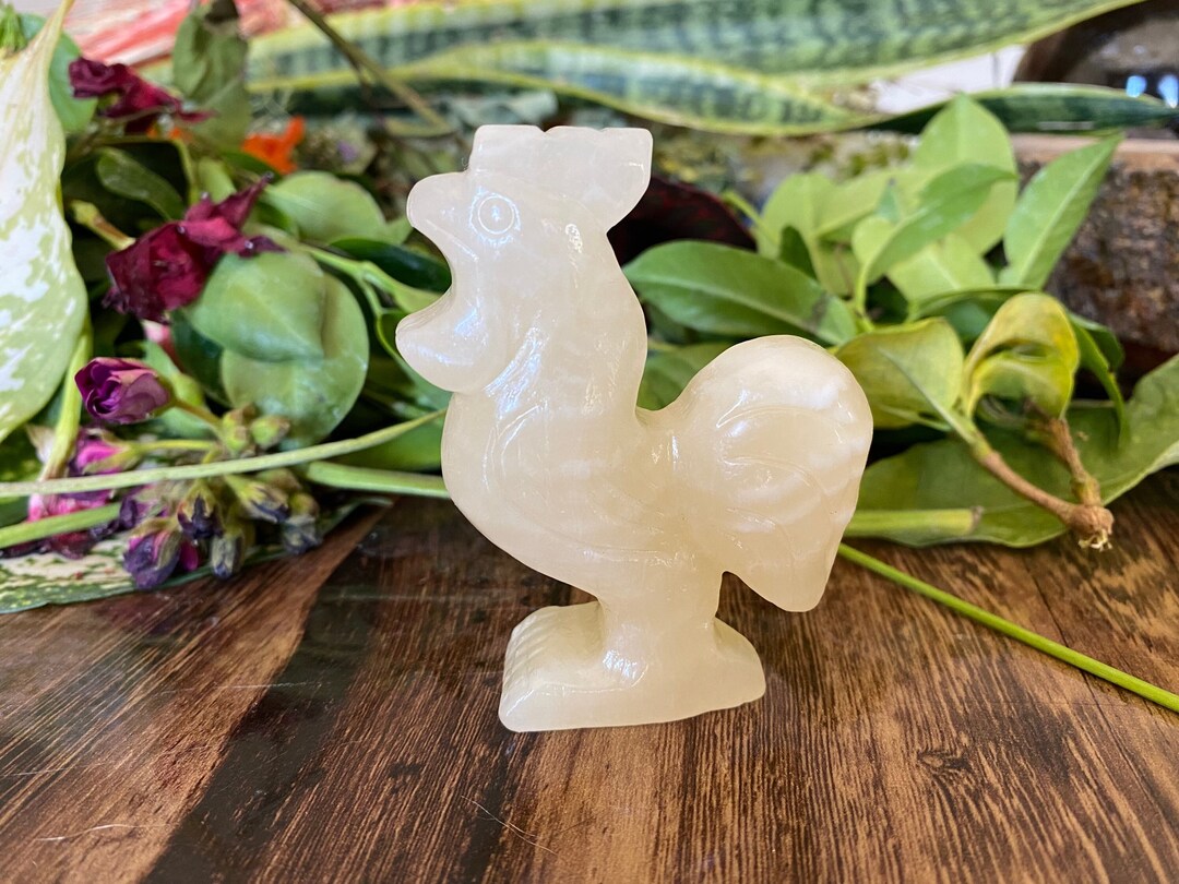 Orange Calcite Rooster Crystal | Natural Stone Carved Chicken ...