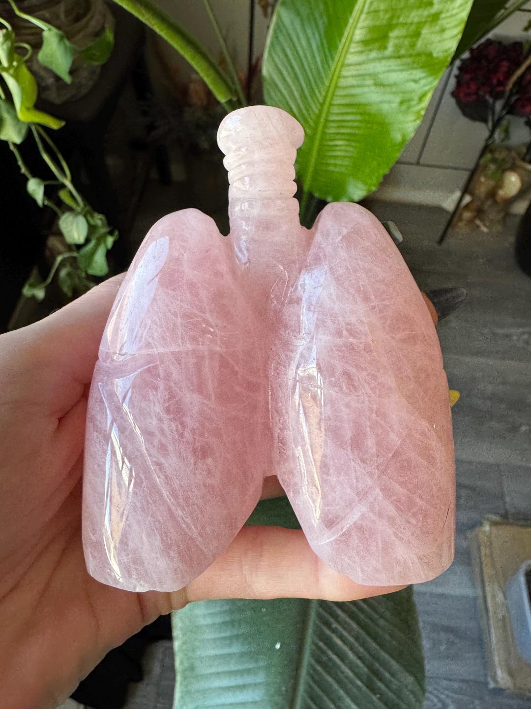Rose Quartz Lungs Crystal | Natural Stone Carved & Polished Anatomical ...