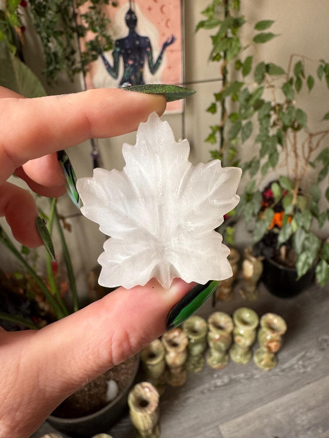 Selenite Leaf Crystal | Natural Stone Carved Tree Maple Leaf ...