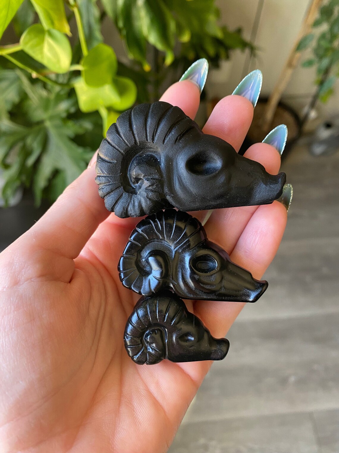 Black Obsidian Ram Head Crystal Small | Natural Black Obsidian Carved ...
