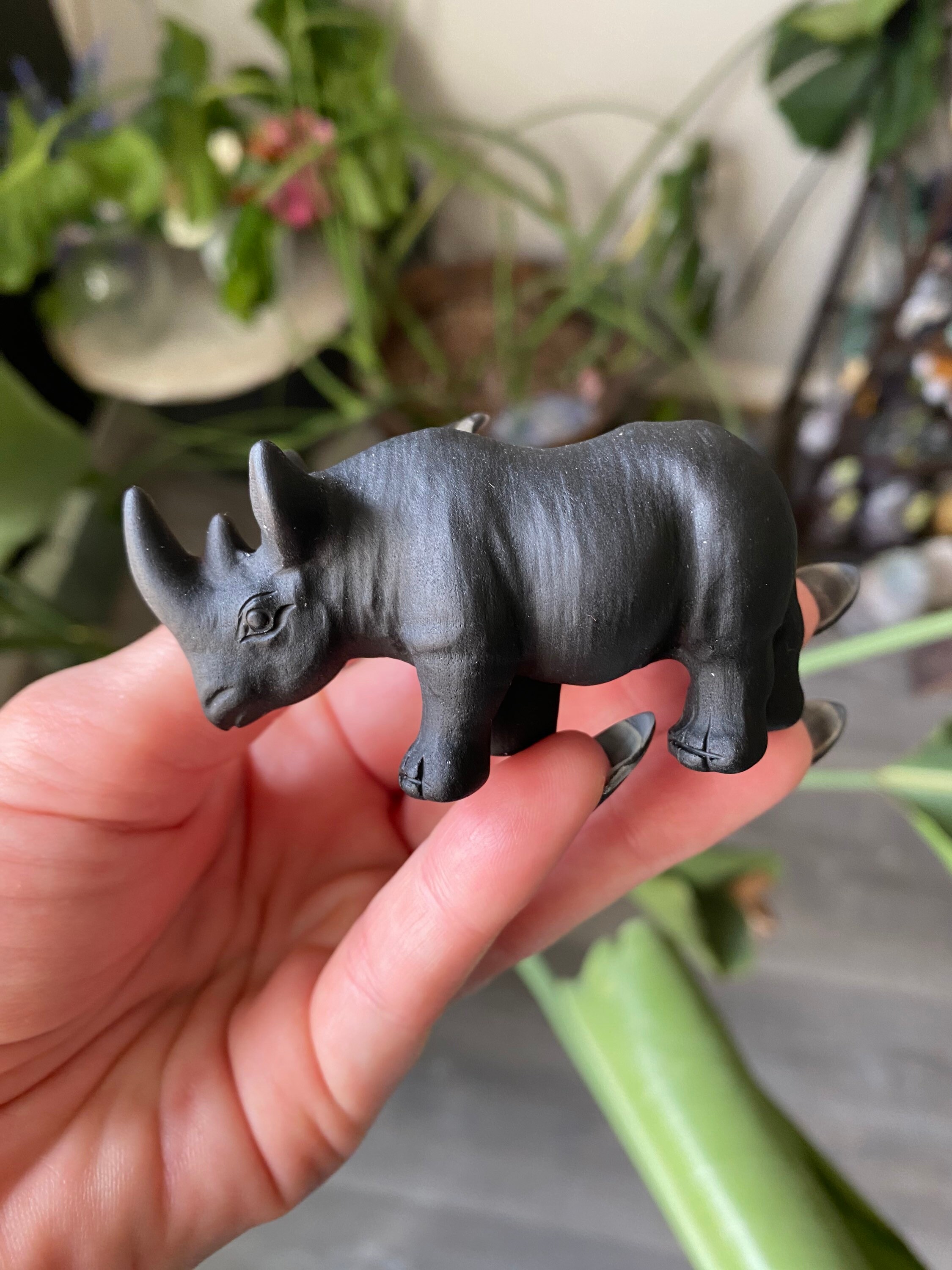 Black Obsidian Rhino Crystal | Natural Stone Carved Rhinoceros ...