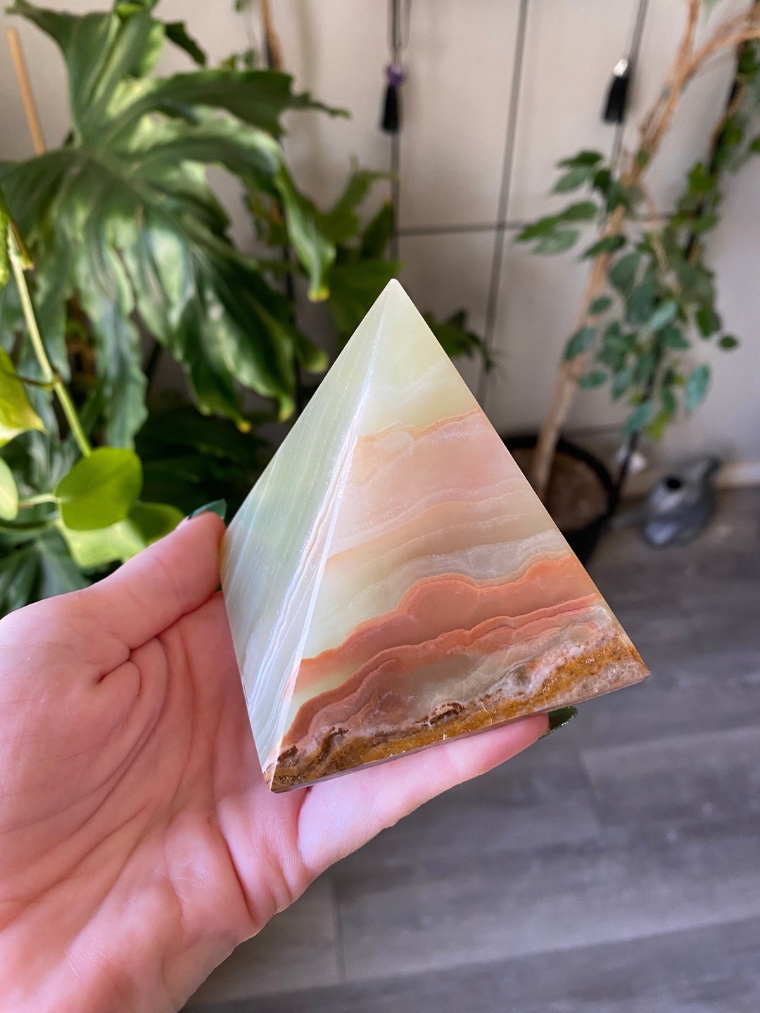 1.1lb Green Onyx Pyramid Crystal | Natural Banded Stone Carved ...
