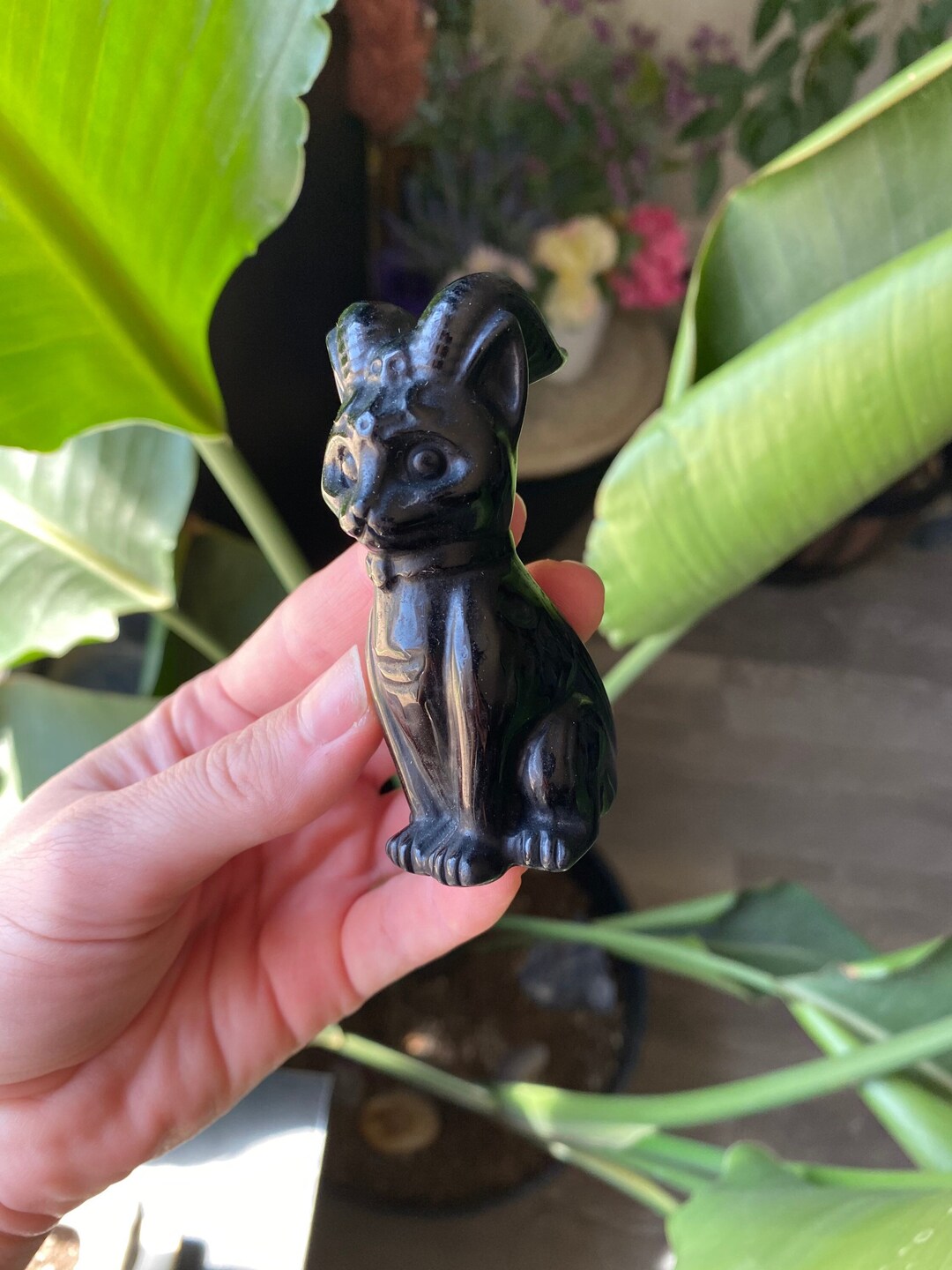 Black Obsidian Horned Cat Crystal | Natural Black Obsidian Carved and ...