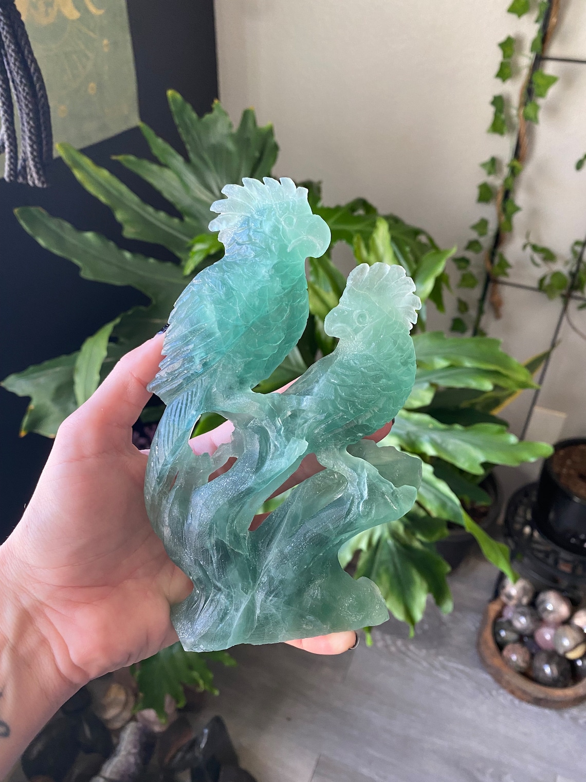 1.4lb Fluorite Birds Crystal | Natural Stone Carved Parrots Cockatoos ...