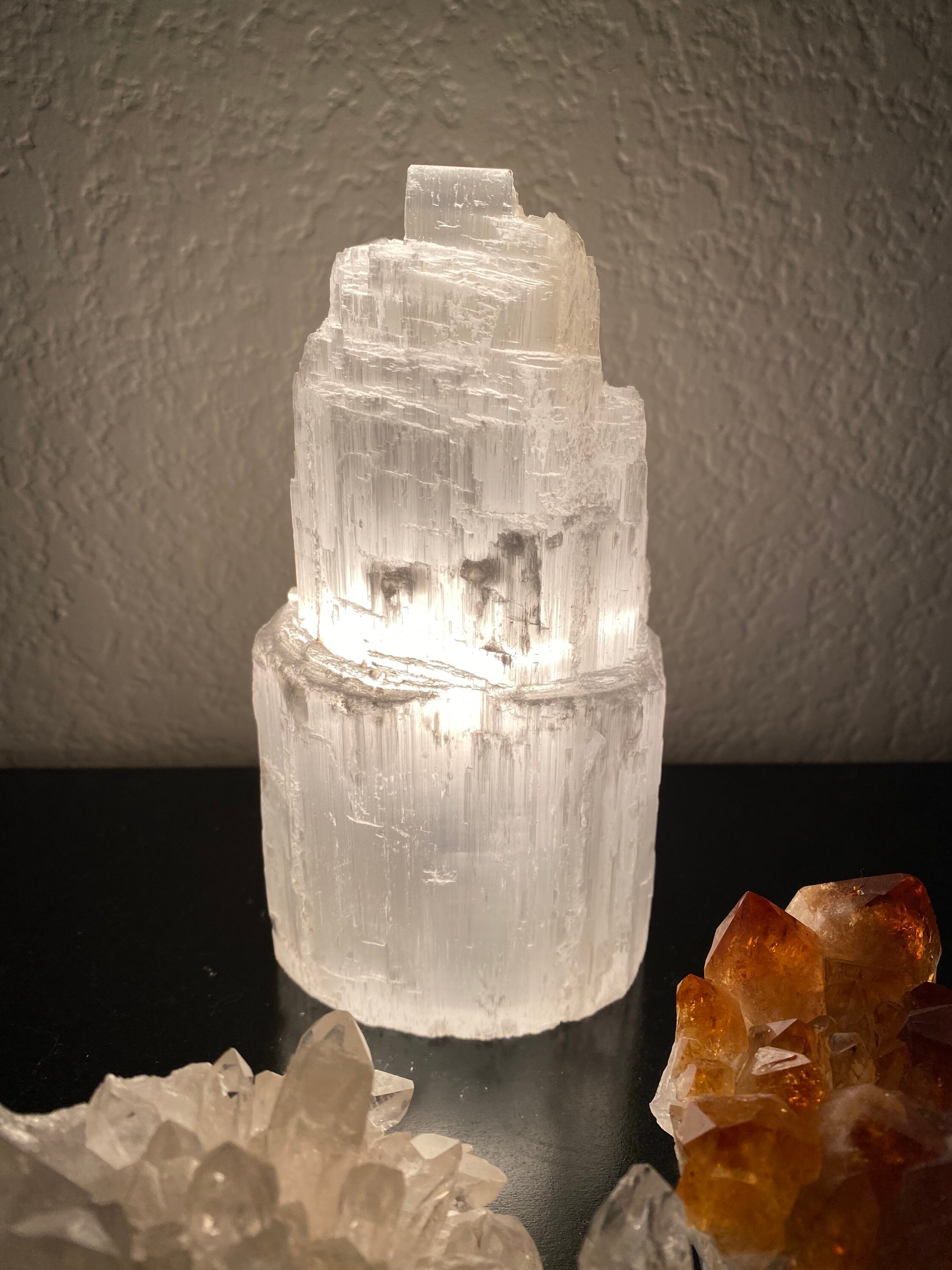 6 to 12 Inch Selenite Crystal Tower Lamp cord Light and Bulb - Etsy