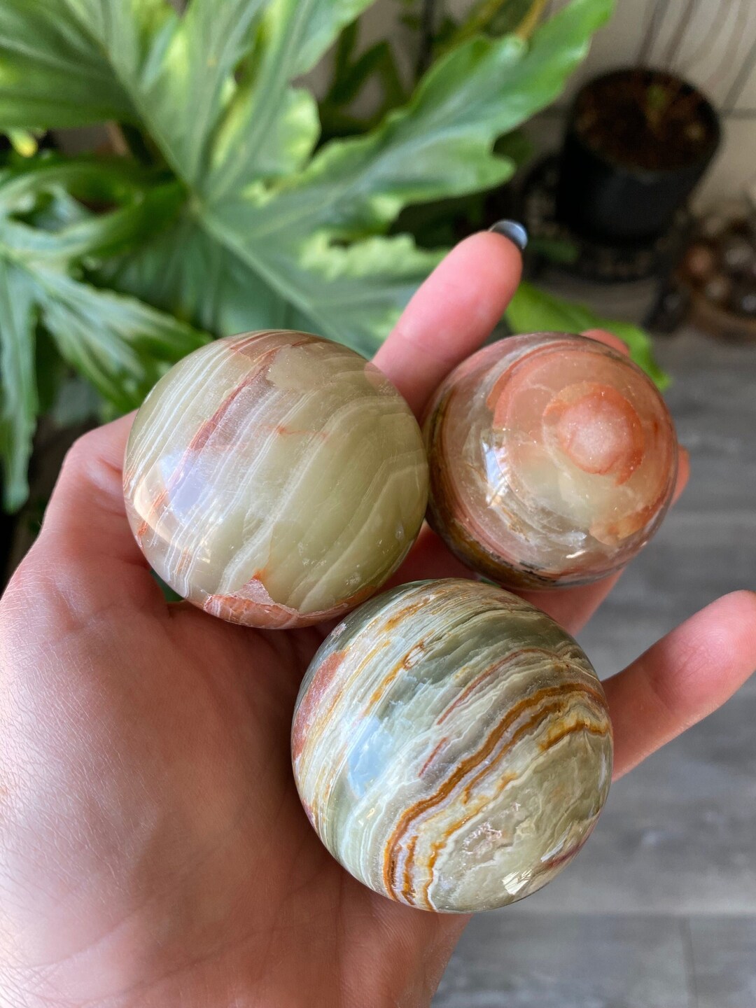 Green Onyx Sphere Crystal Small | Natural Banded Stone Carved ...