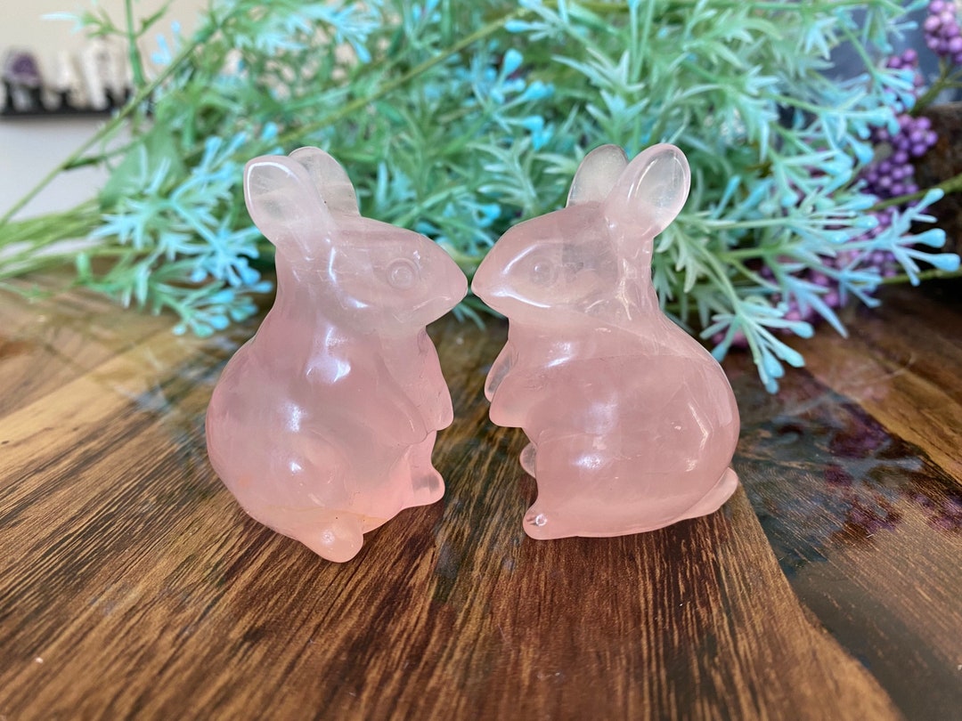 Rose Quartz Rabbit Crystal | Natural Rose Quartz Stone Carved and ...