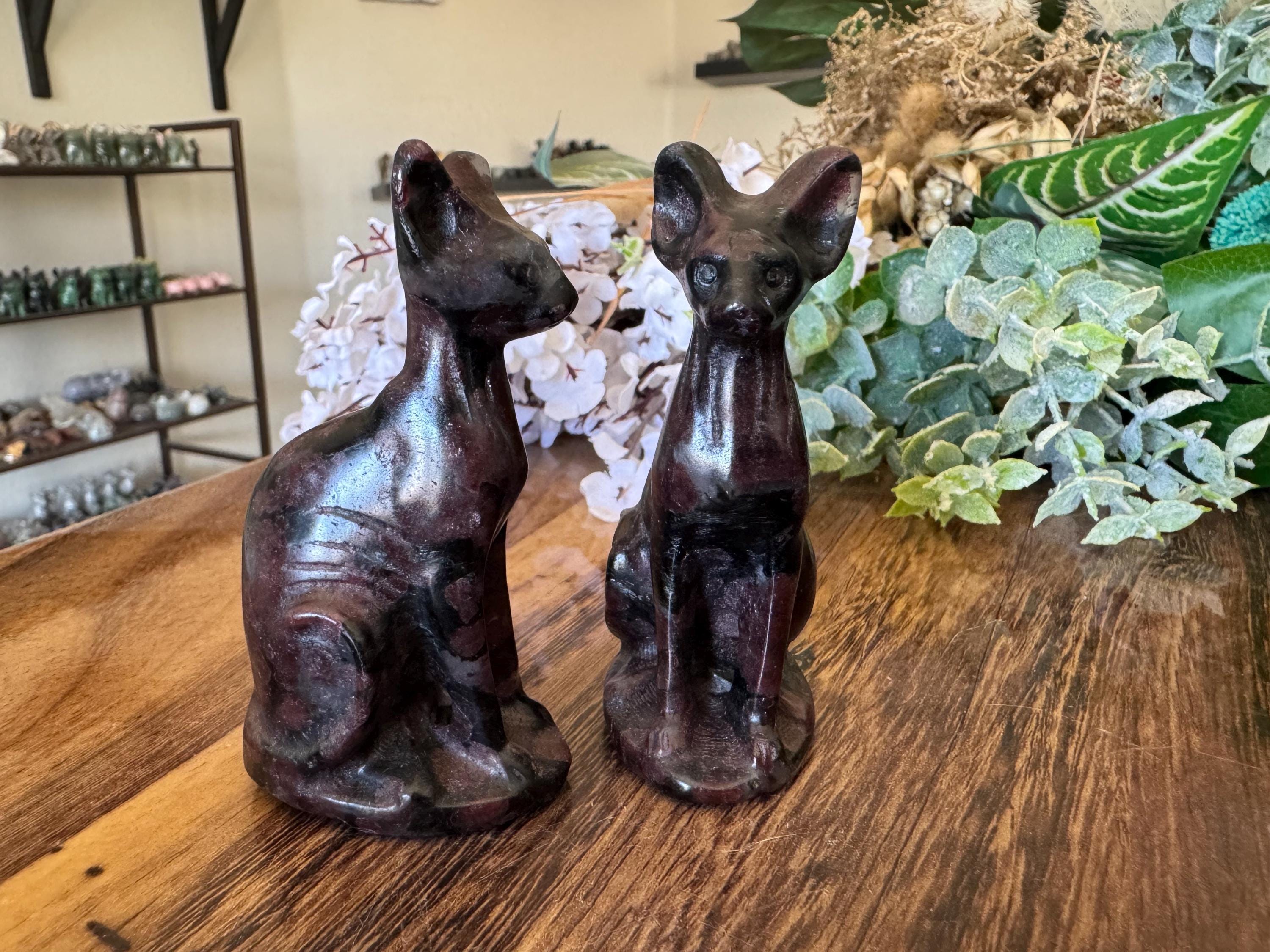 Garnet Sphinx Cat Crystal | Natural Stone Carved and Polished Egyptian ...
