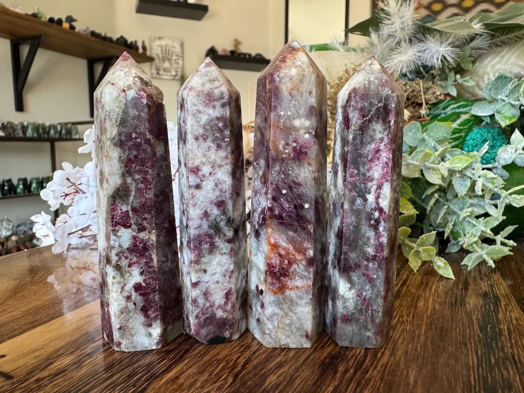 Plum Pink Tourmaline With Quartz Tower Point Natural Raw Crystal Carved ...