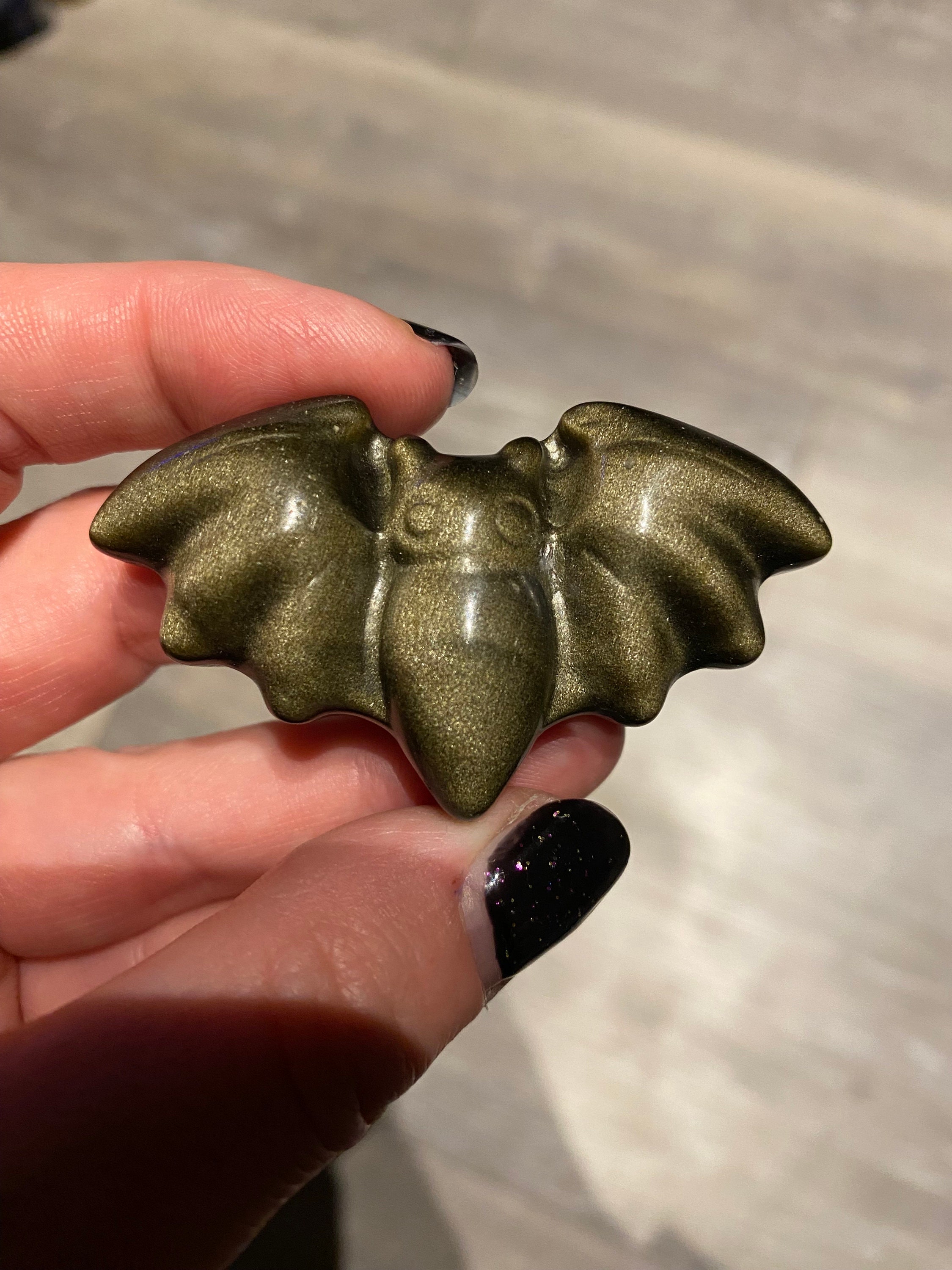 Black Obsidian Bat Crystal | Natural Carved and Polished Stone Silver ...