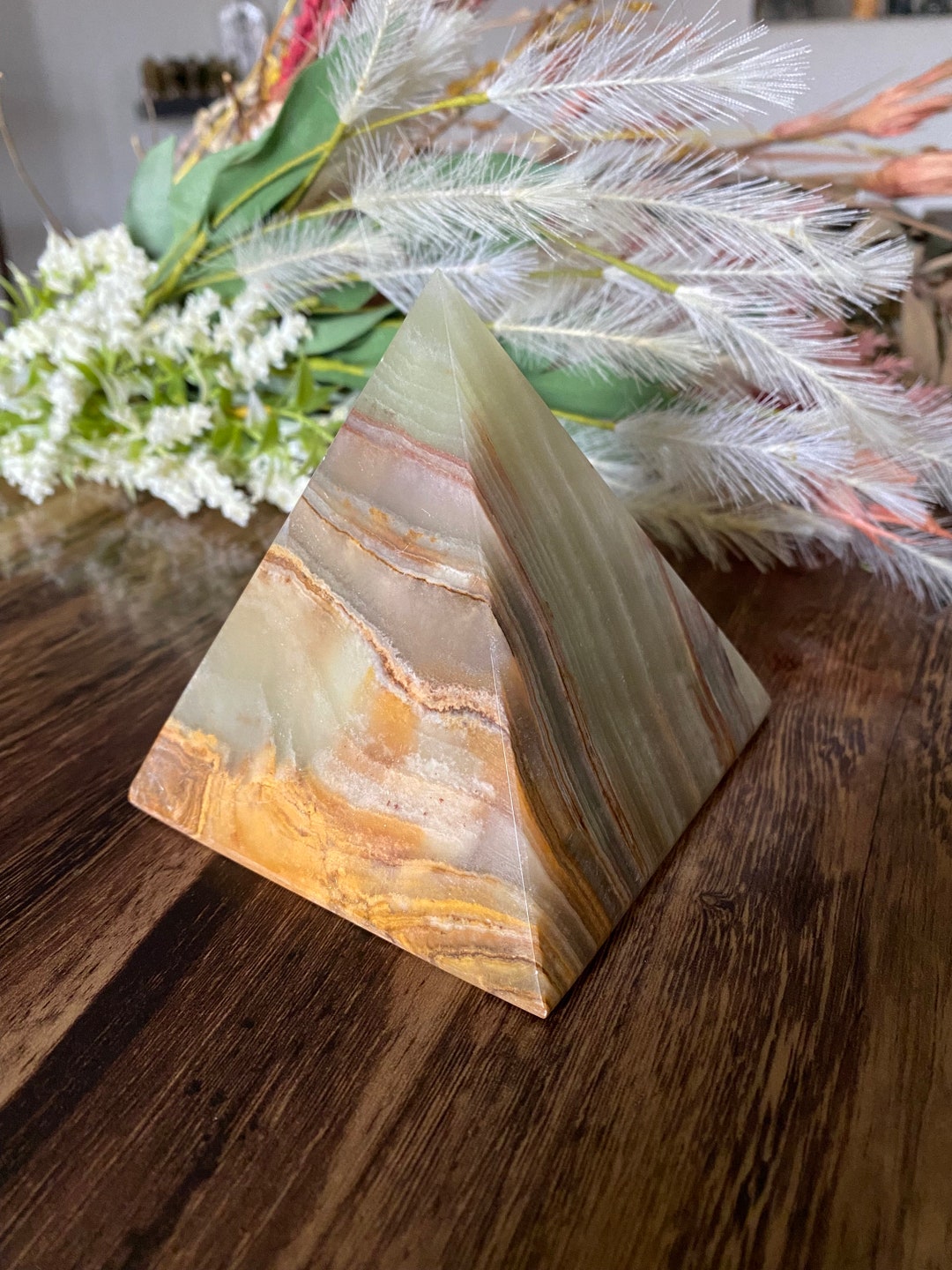 1.9lb Green Onyx Pyramid Crystal Large Natural Banded Stone Carved ...