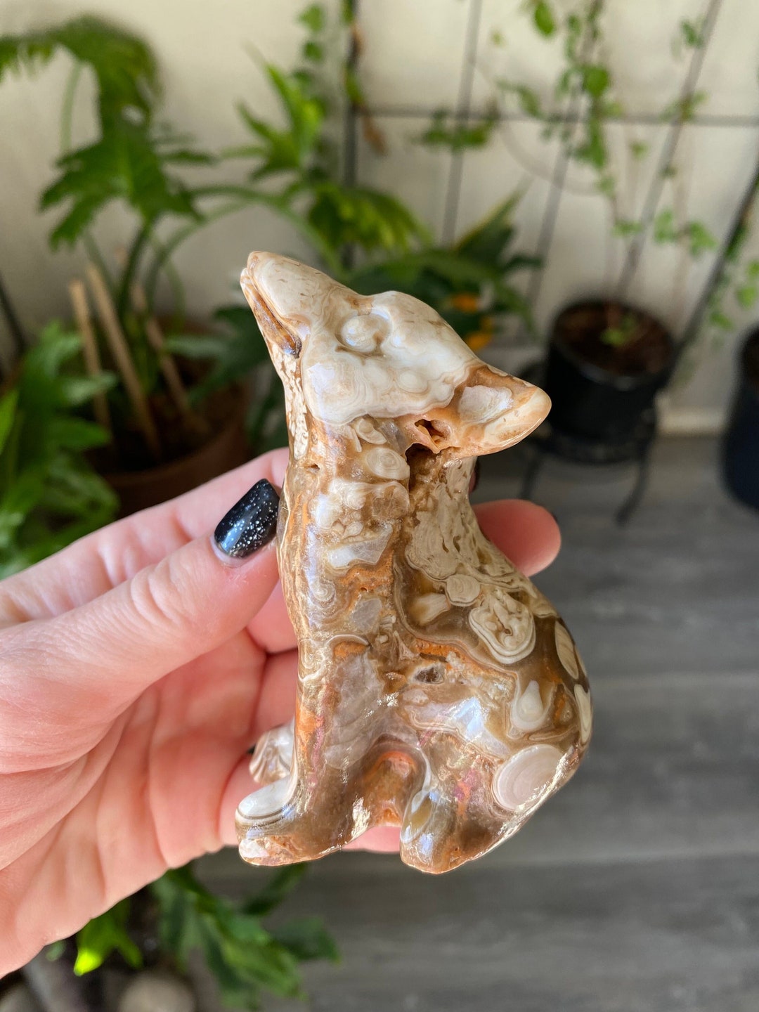 Amber Calcite Wolf Crystal | Natural Stone Carved & Polished Canine ...