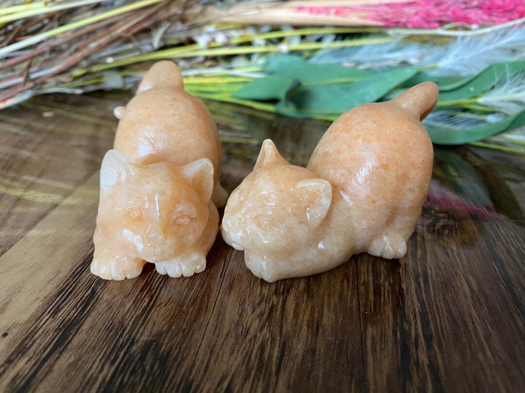 Sunstone Cat Crystal | Natural Stone Carved Playful Kitty ...