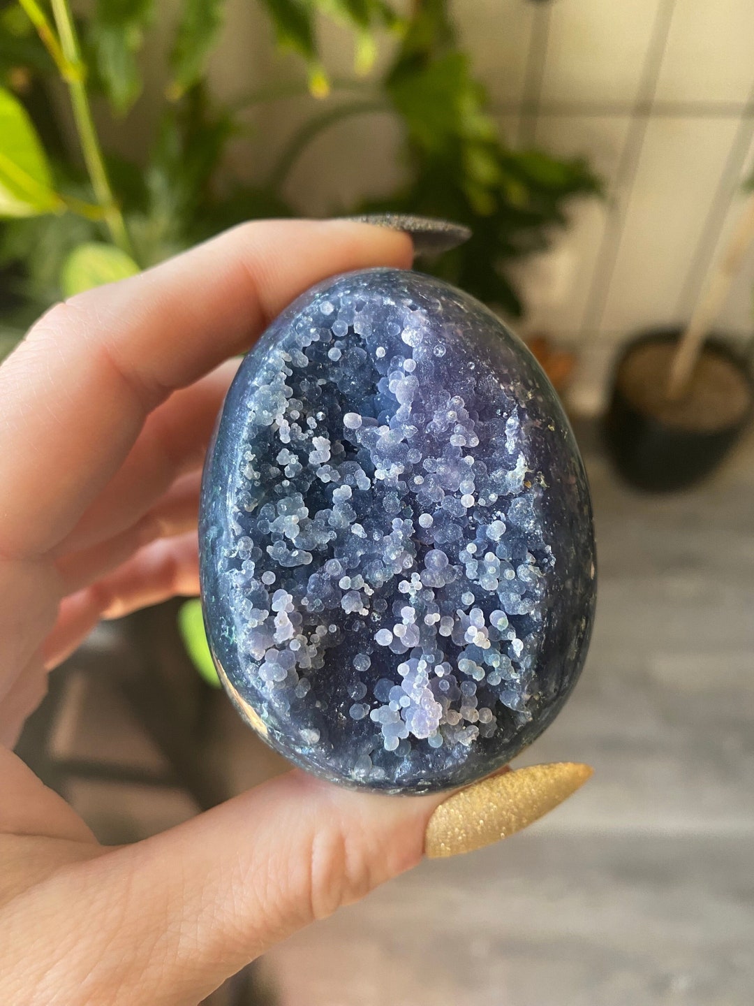 Grape Agate Egg Crystal Natural Stone Grape Chalcedony Half Raw Metaphysical Home Decor Mineral ...