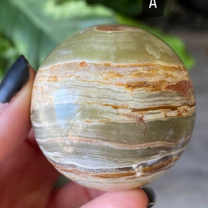 Green Onyx Sphere Crystal Small Natural Banded Stone Carved & Polished ...