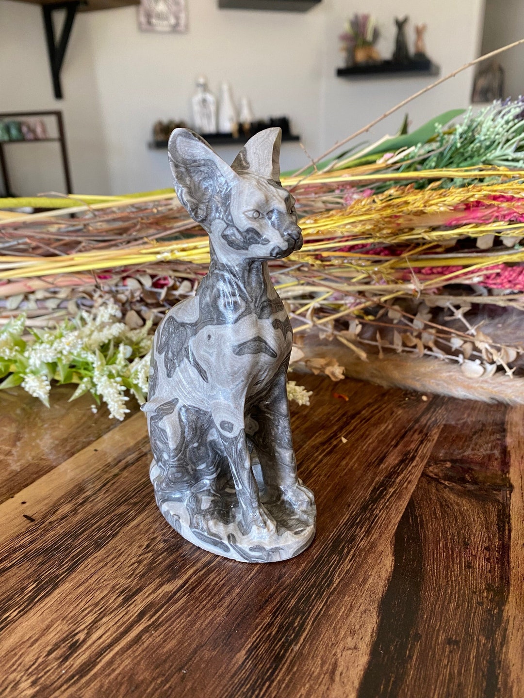 1.1lb Picasso Jasper Sphinx Cat Crystal Carved Natural Stone Egyptian ...