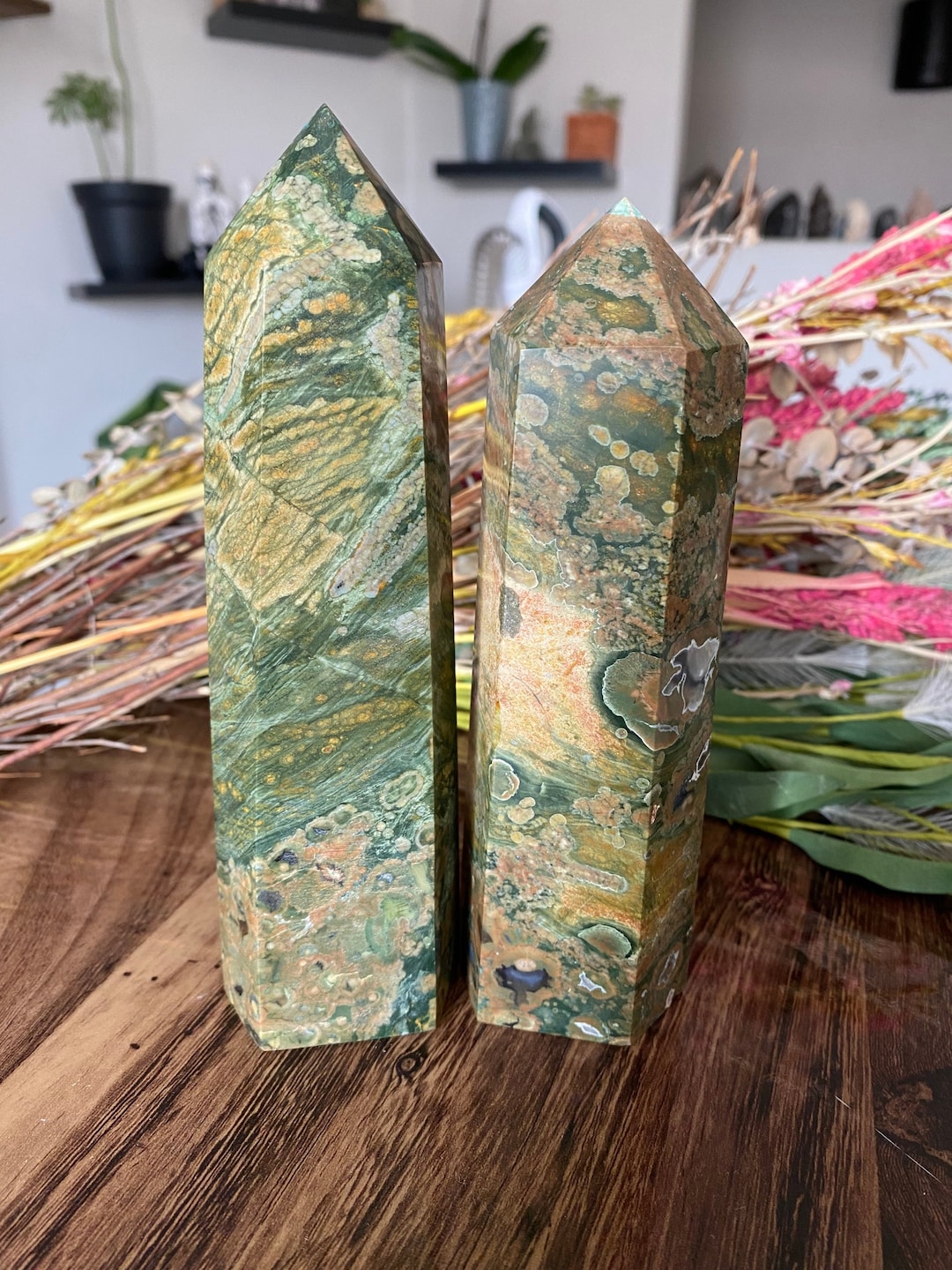 XL Rainforest Jasper Tower Point Crystal Large | Natural Rainforest ...