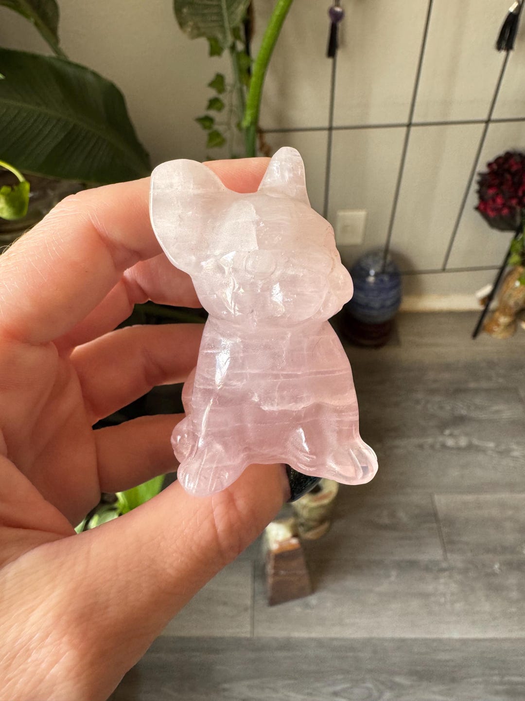 Rose Quartz Dog Crystal | Natural Rose Quartz Stone Carved and Polished ...