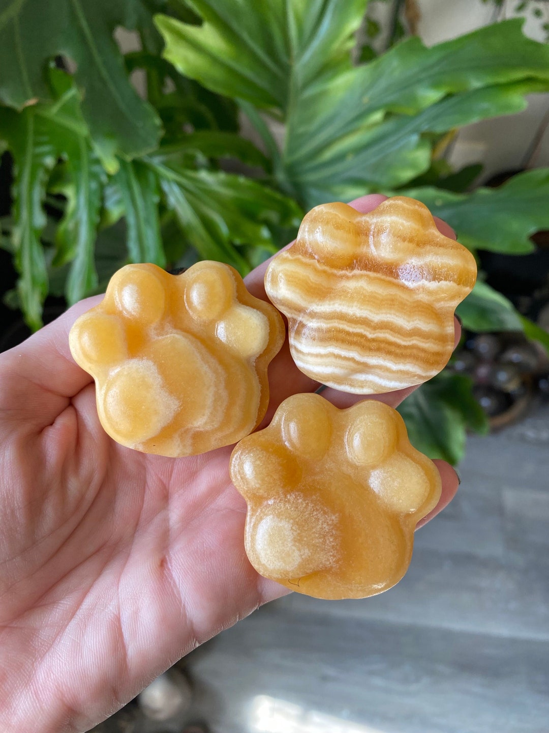 Orange Calcite Paw Crystal | Natural Stone Carved Cat Dog Paw Print ...