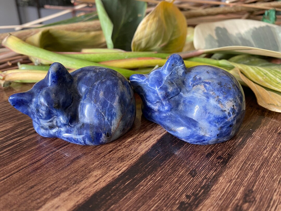 Sodalite Sleeping Cat Crystal | Natural Stone Carved and Polished Cat ...