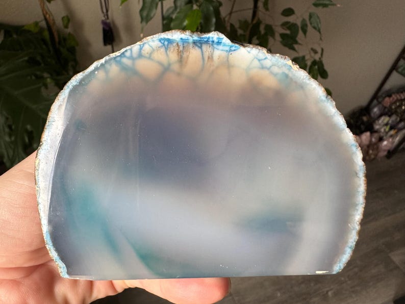 Blue Agate Geode Half Polished Crystal | Natural Stone With Color ...