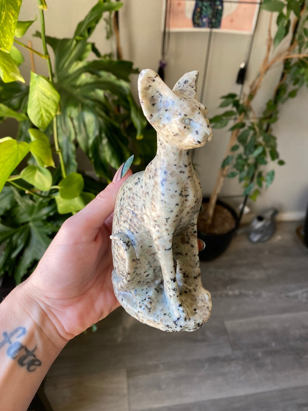 1.1lb Kiwi Jasper Sphinx Cat Crystal Large Natural Carved and Polished ...