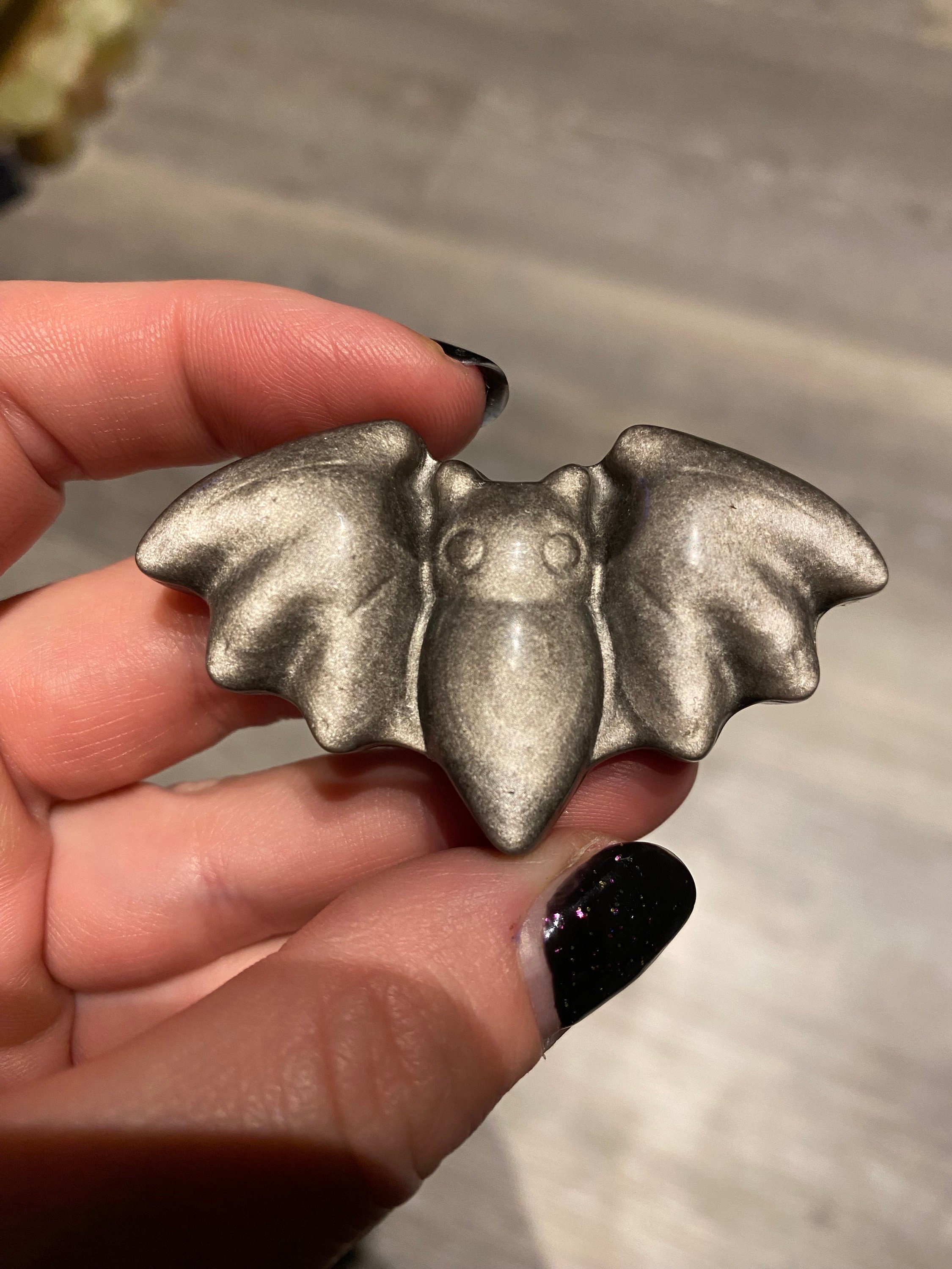 Black Obsidian Bat Crystal | Natural Carved and Polished Stone Silver ...