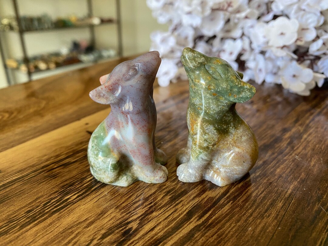 Ocean Jasper Wolf Crystal | Natural Ocean Jasper Stone Canine Wolf ...