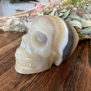 1.2lb Zebra Calcite Skull Crystal | Natural Stone Carved Phantom ...