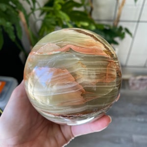 3lb Green Onyx Sphere Crystal Large | Natural Banded Stone Carved ...
