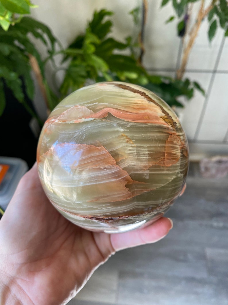 3lb Green Onyx Sphere Crystal Large | Natural Banded Stone Carved ...