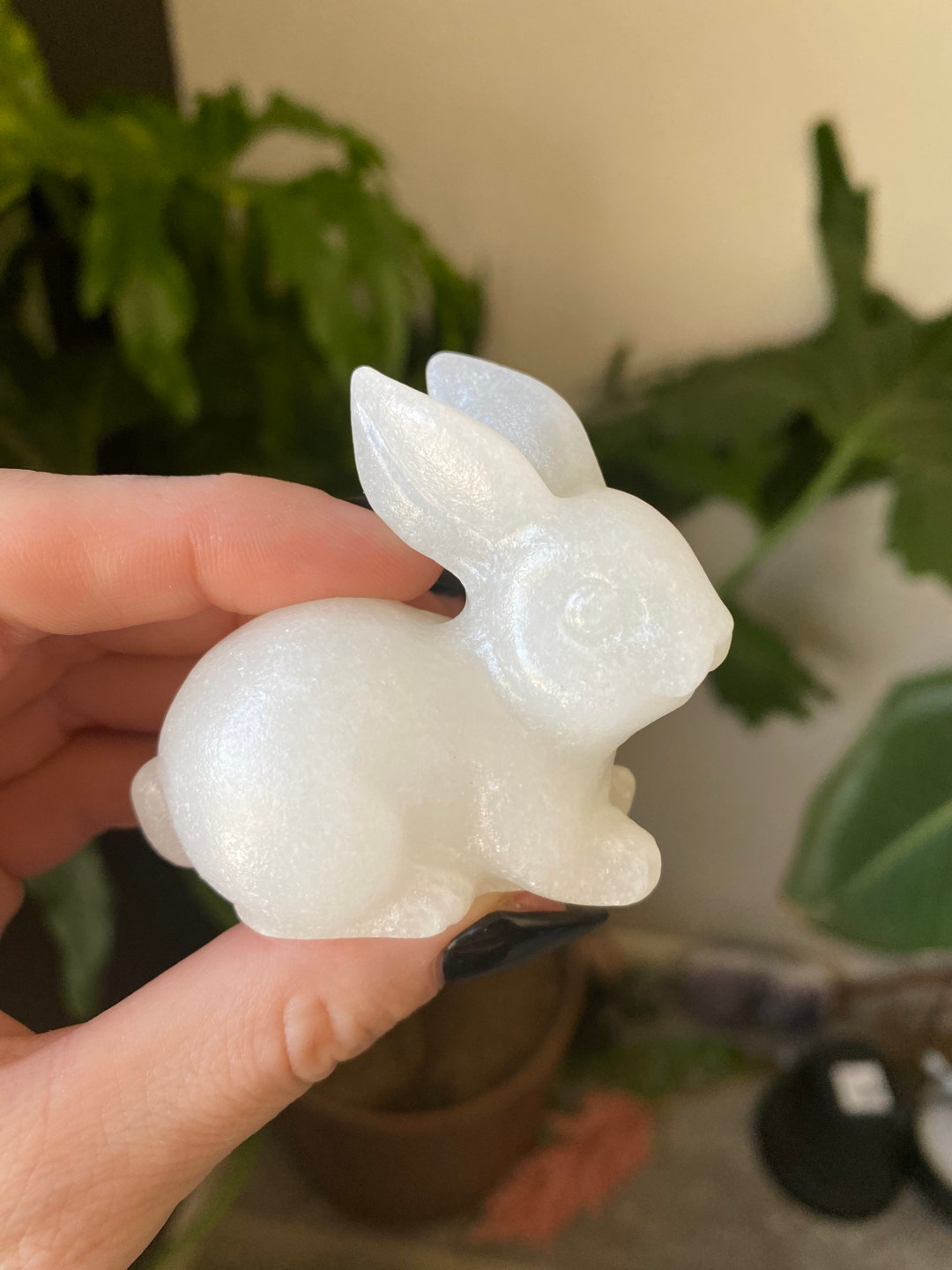 White Jade Rabbit Crystal | Natural White Jade Carved and Polished ...