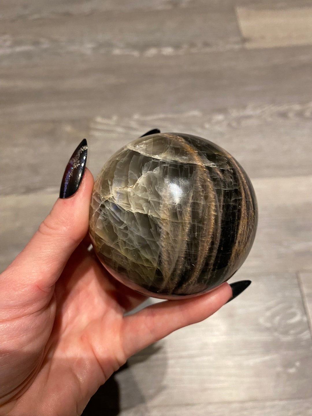 1.1lb Black Moonstone Sphere Crystal Natural Stone Carved and Polished ...