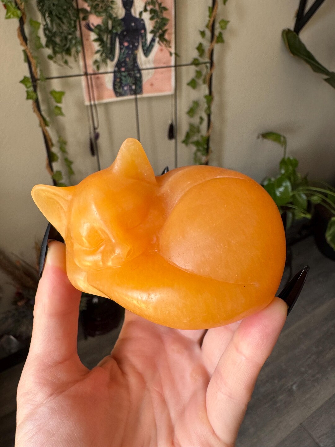 1.2lb Orange Calcite Sleeping Cat Crystal Large | Natural Carved Stone ...