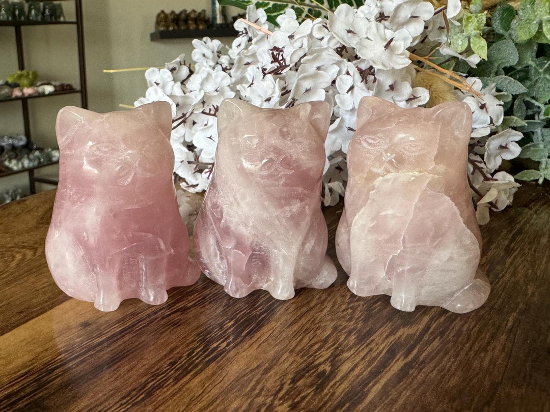 Rose Quartz Chonky Cat Crystal | Natural Rose Quartz Stone Carved Fat ...