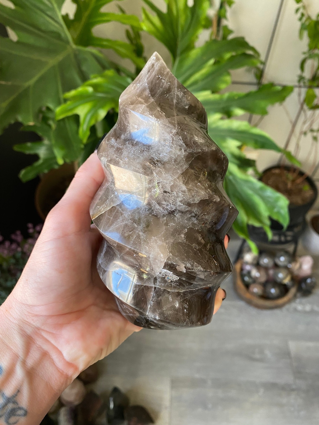 2.6lb Smoky Quartz Flame Crystal Large Fume Quartz Carved and Polished ...