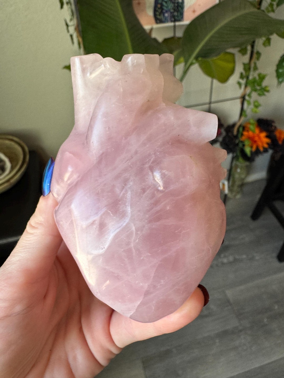 Rose Quartz Anatomical Heart Crystal Natural Stone Carved and Polished ...