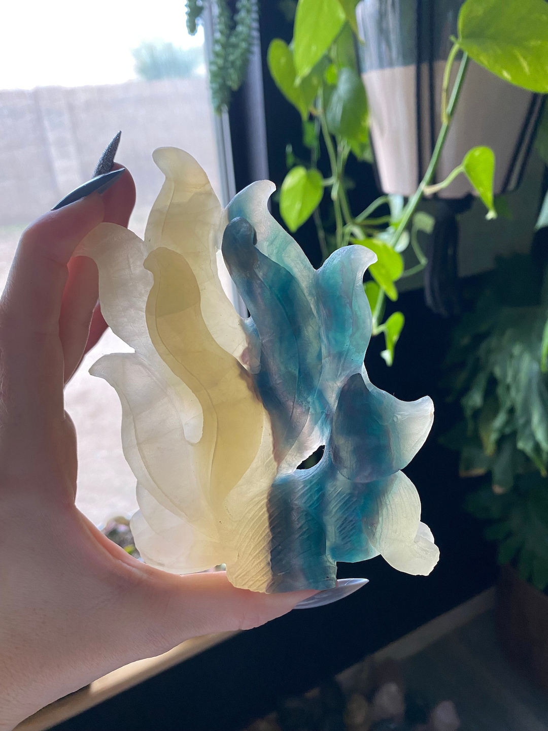 Fluorite Ninetails Crystal | Carved Natural Green Yellow Stone Pokemon ...