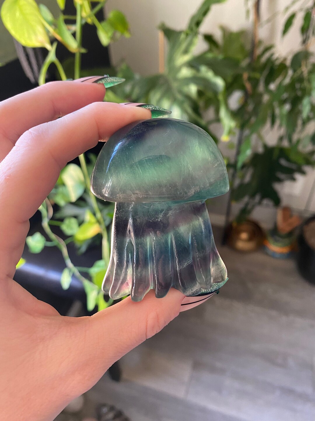 Fluorite Jellyfish Crystal | Carved and Polished Natural Stone Ocean ...