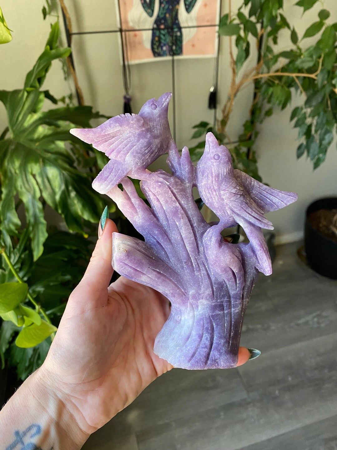 1.3lb Lepidolite Birds Crystal Natural Carved Stone Wren Sparrow Small ...