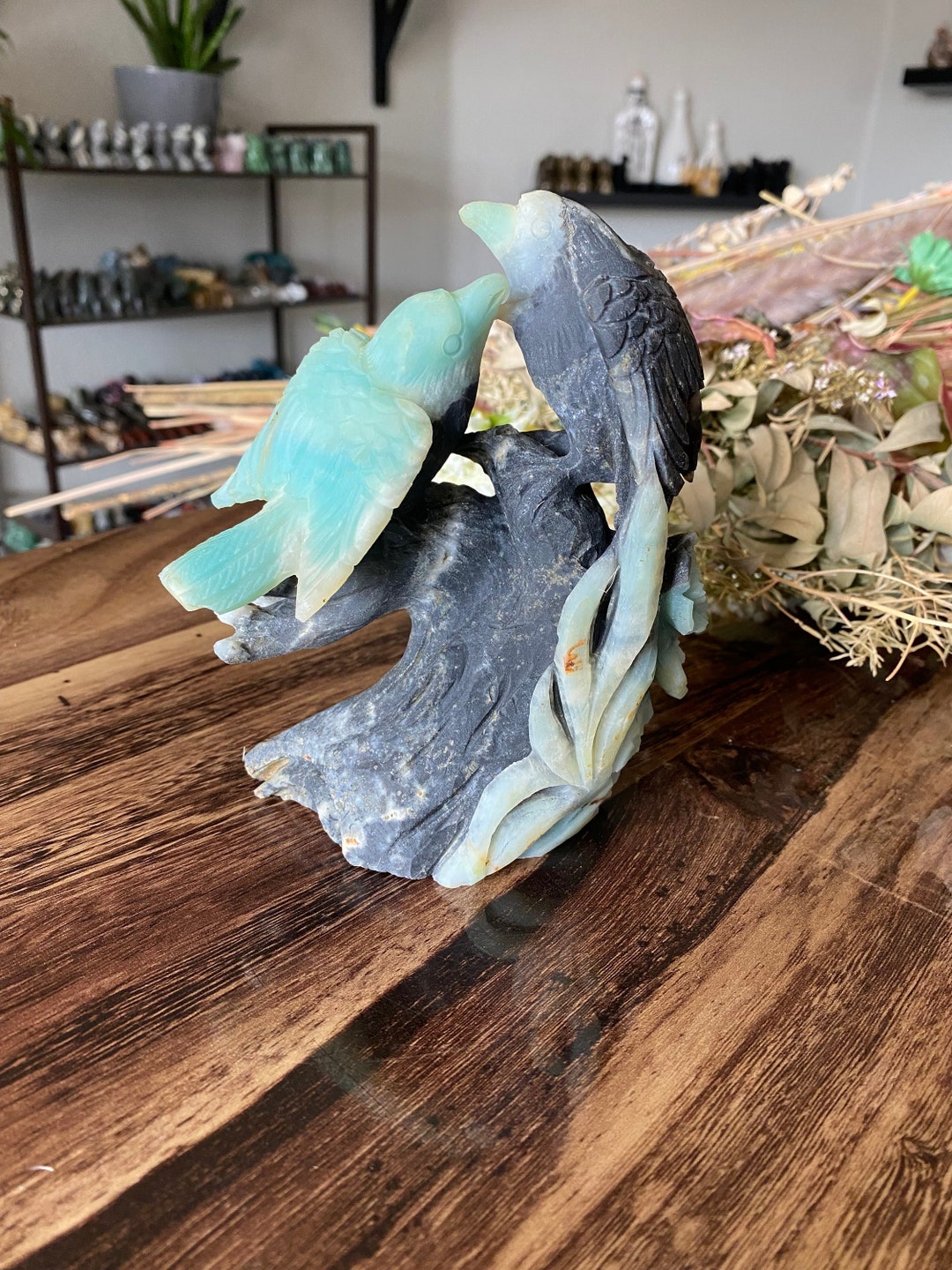 1.4lb Caribbean Calcite Birds in a Tree Crystal | Blue Calcite Carved ...