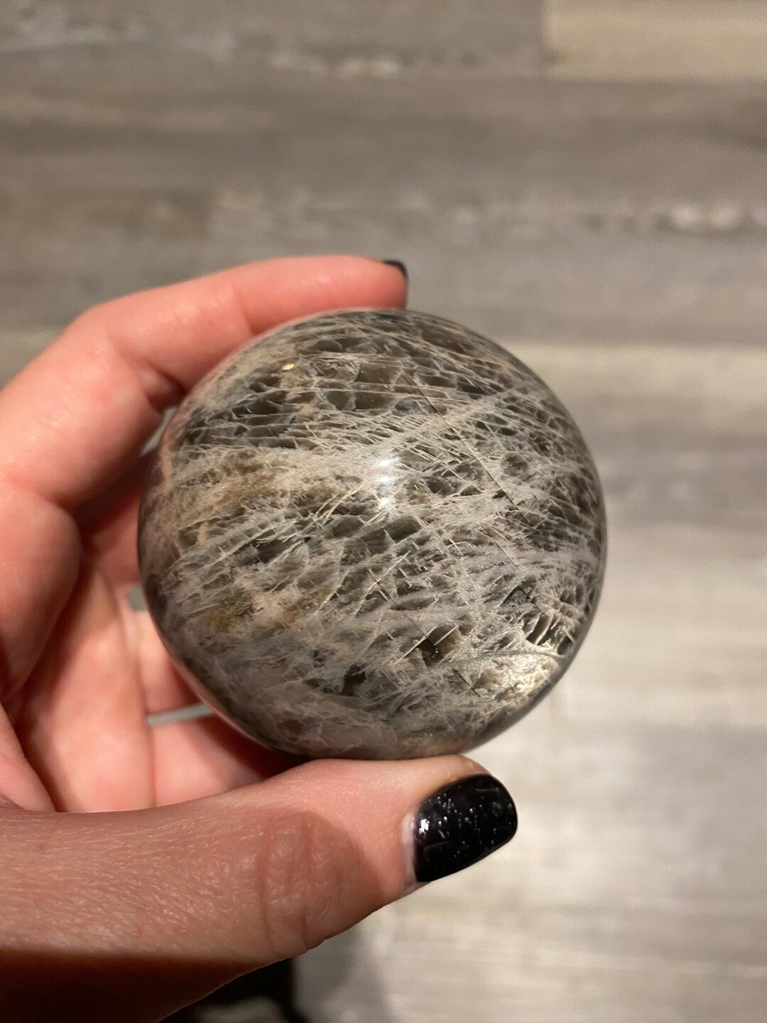 Black Moonstone Sphere Crystal Natural Stone Carved and Polished Sphere ...
