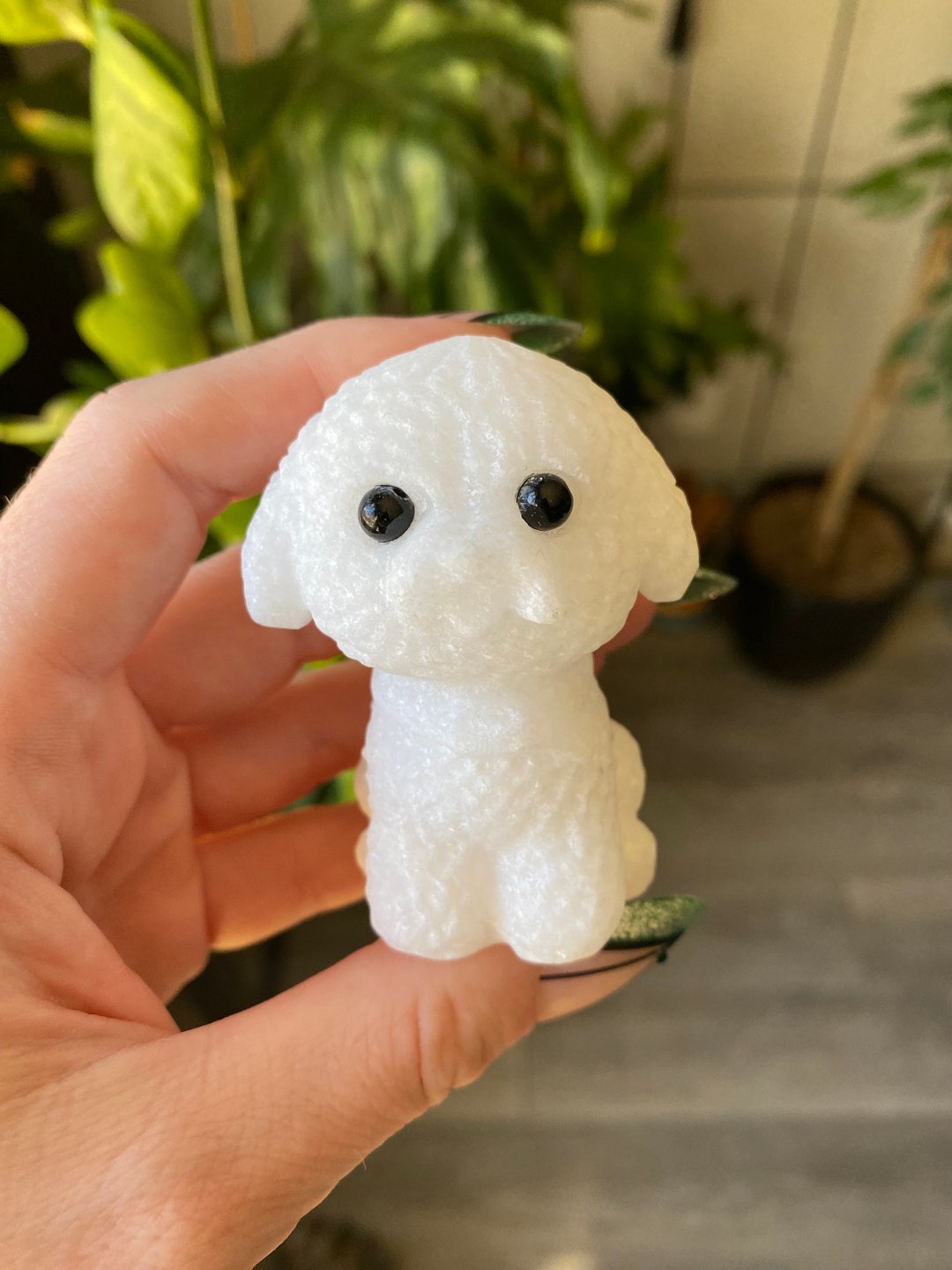 White Jade Dog Crystal Natural Carved Stone Poodle Bichon Frise ...