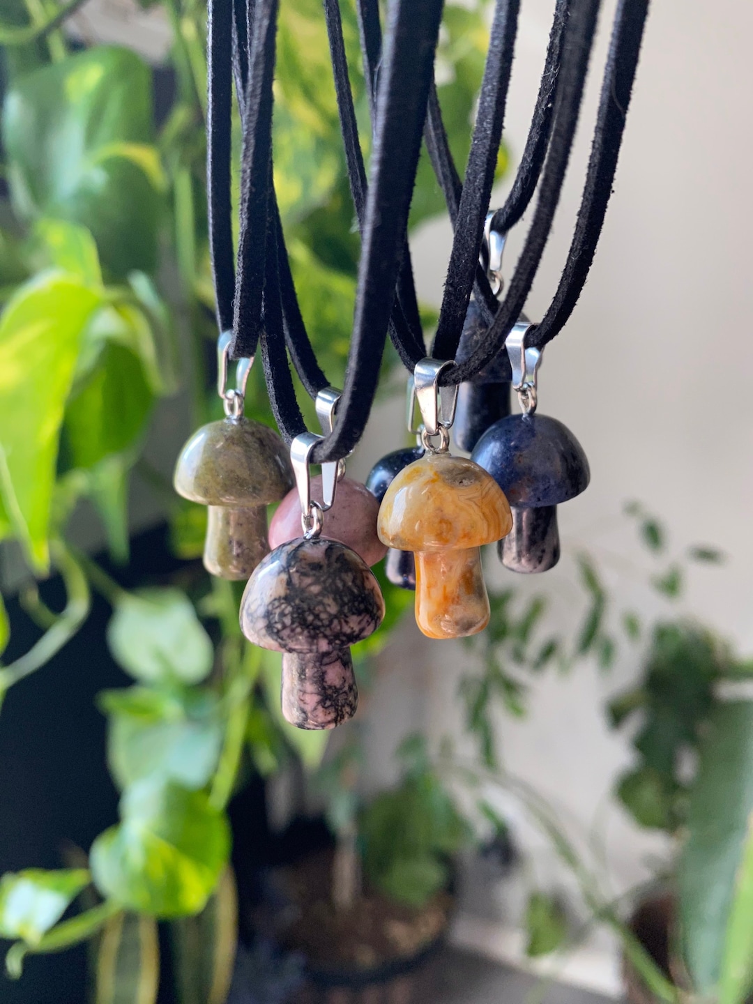 Crystal Mushroom Necklace Assorted | Natural Stone Carved and Polished ...