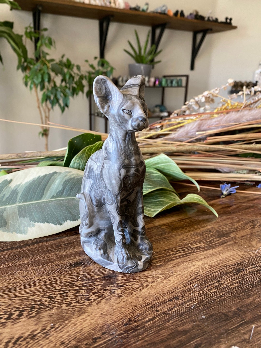 1.2lb Picasso Jasper Sphinx Cat Crystal Carved Natural Stone Egyptian ...